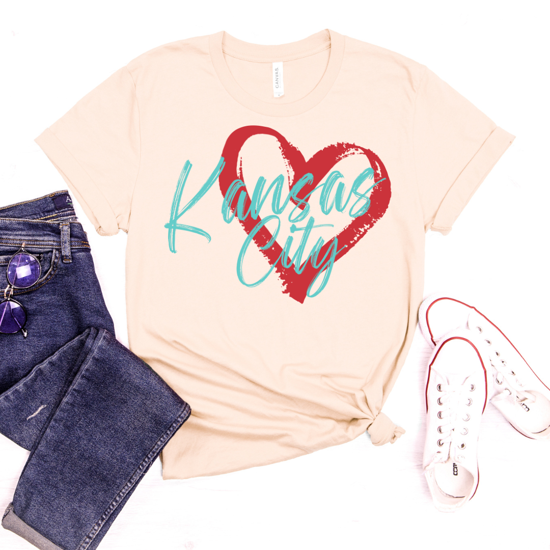 Kansas City Red Blue Heart DTF Transfer – Hazel Eyes Designs and Transfers