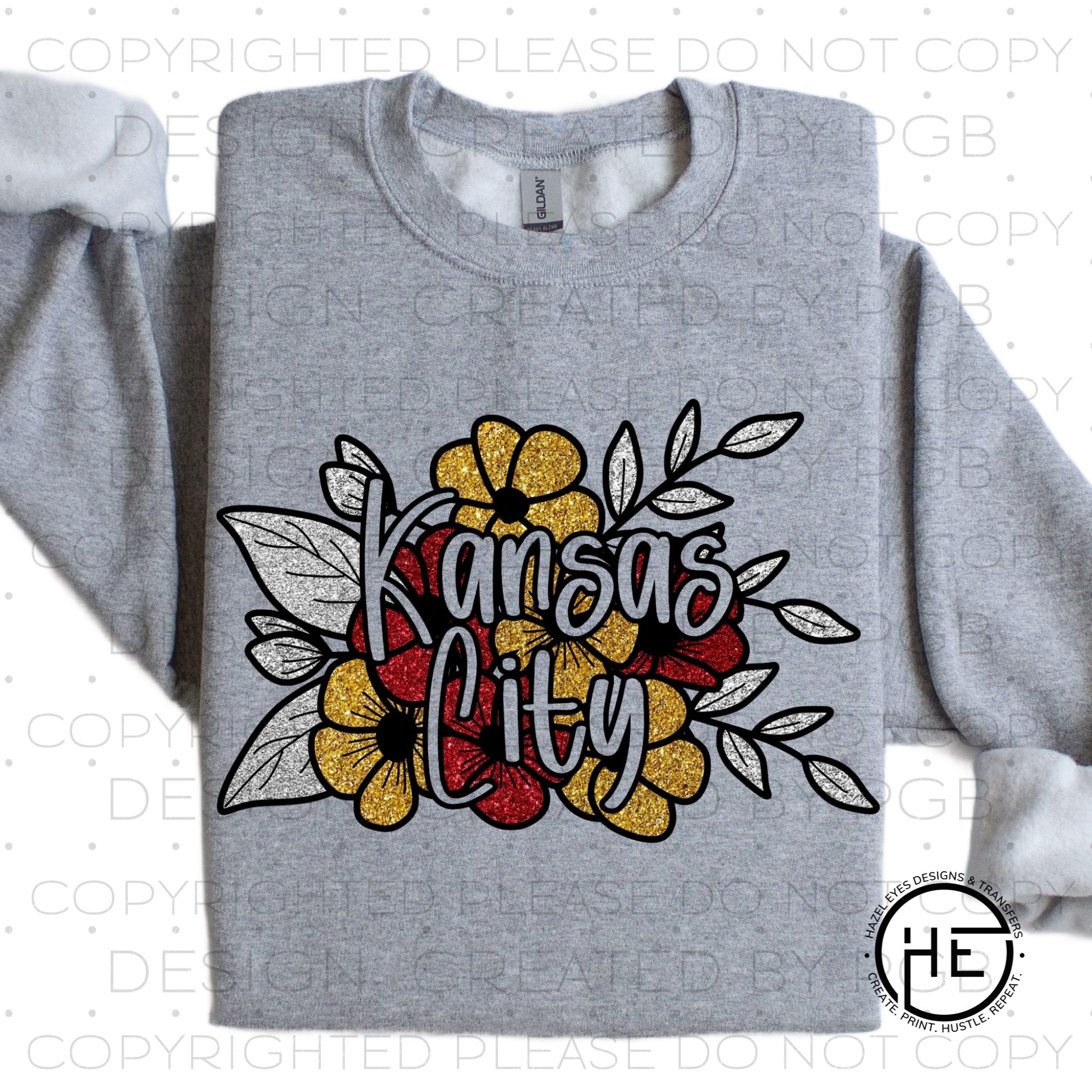 Kansas CIty floral red and gold - DTF transfer – Hazel Eyes Designs